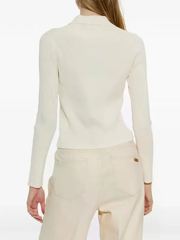 Michael Kors Ribbed Knit Long Sleeve Polo Top