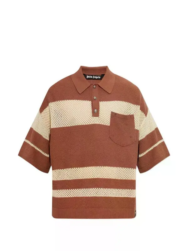 Palm Angels Striped Mesh-knit Polo Shirt - Brown