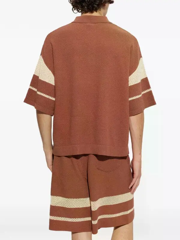 Palm Angels Striped Mesh-knit Polo Shirt