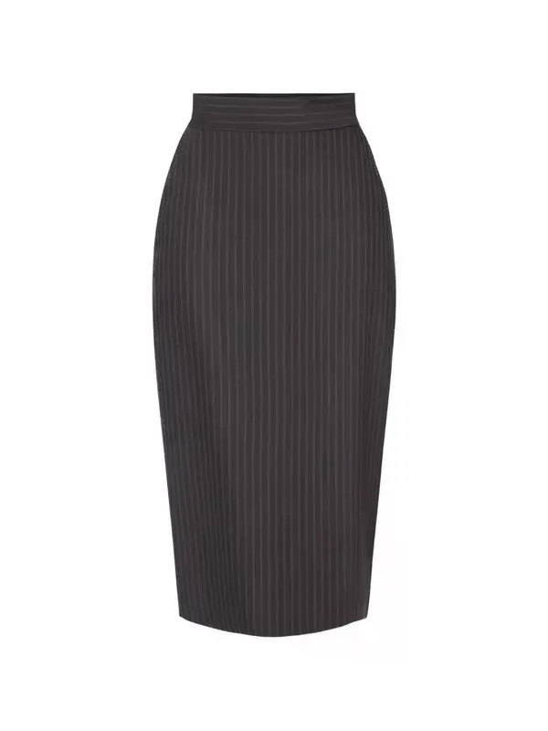 Elisabetta Franchi Pinstriped Cool Wool Midi Skirt - Grey