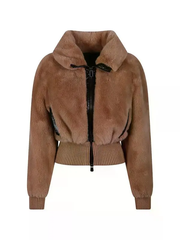 Pinko Croc-effect Trim Faux-fur Jacket