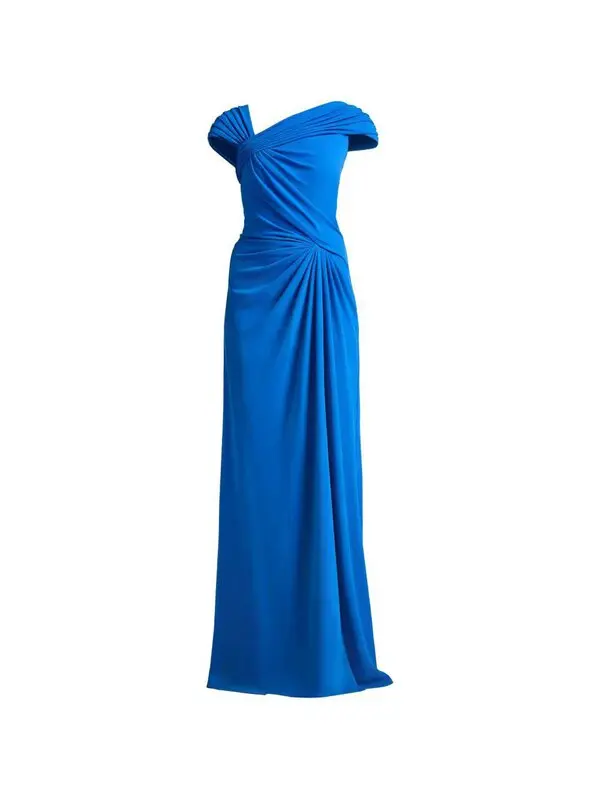 Tadashi Shoji Mireya Ruched Gown With Draped Detail - Blue