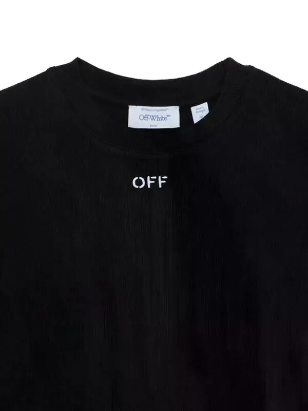 Off-White Ribbed Cropped T-shirt With Logo - Black