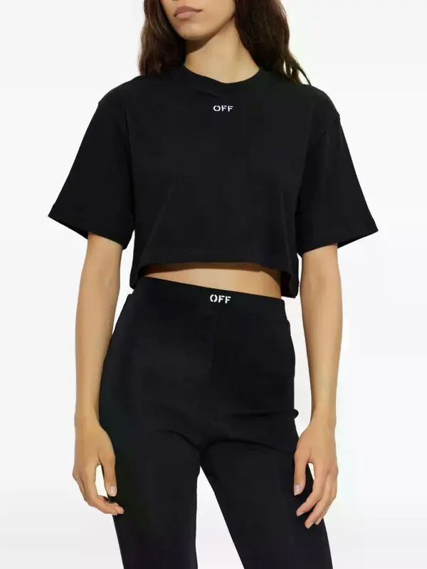 Off-White Ribbed Cropped T-shirt With Logo