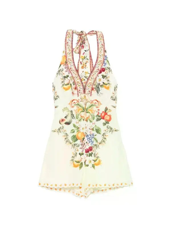 Camilla Floral-print V-neck Playsuit - Neutrals