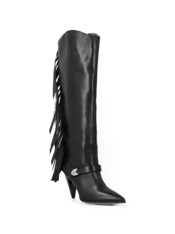 Pinko Fringe-detail Leather Boots - Black