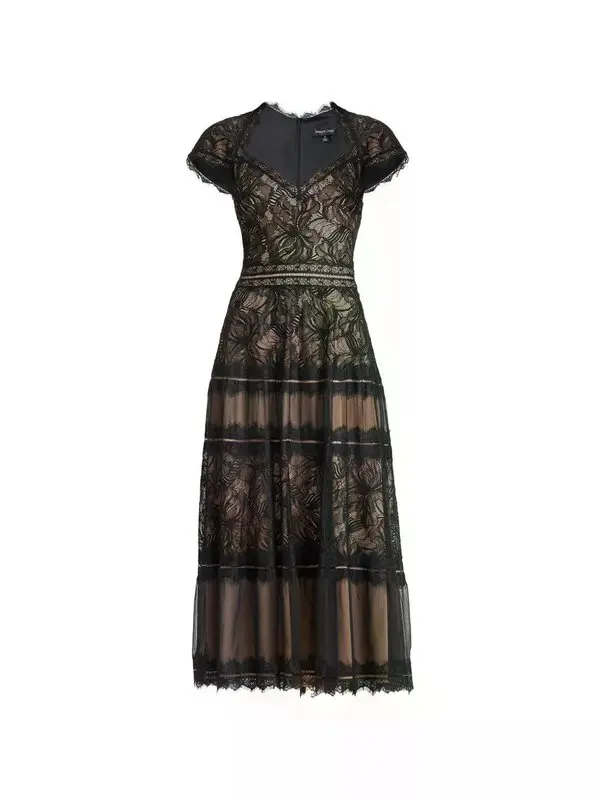 Tadashi Shoji Maelle Lace-overlaid Tiered Midi Dress - Black