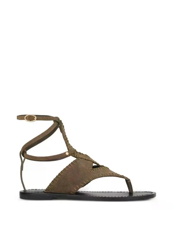 Ba&sh Capri Flat Sandals With Whipstitch Trim - Green