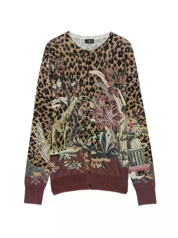 Etro Leopard-print Floral-intarsia Cardigan - Brown