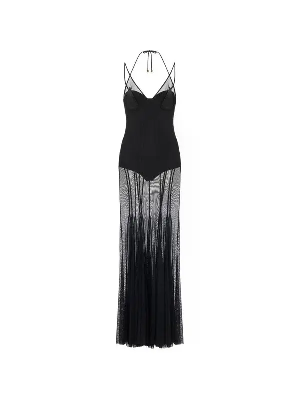 Elisabetta Franchi Red Carpet Tulle And Satin Gown - Black