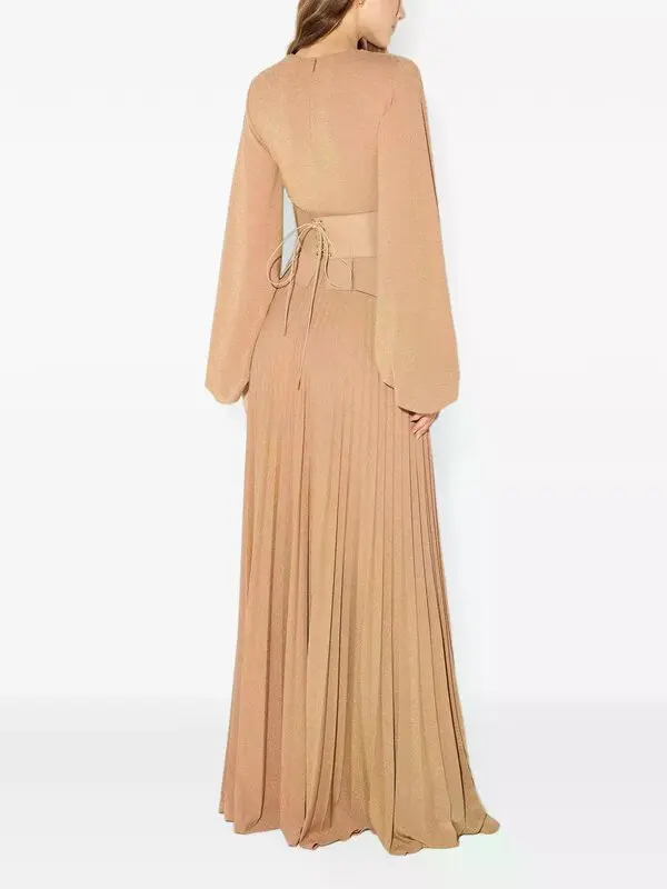 Elisabetta Franchi Long Sleeve Lamé-effect Jersey Gown With Bustier Belt - Neutrals