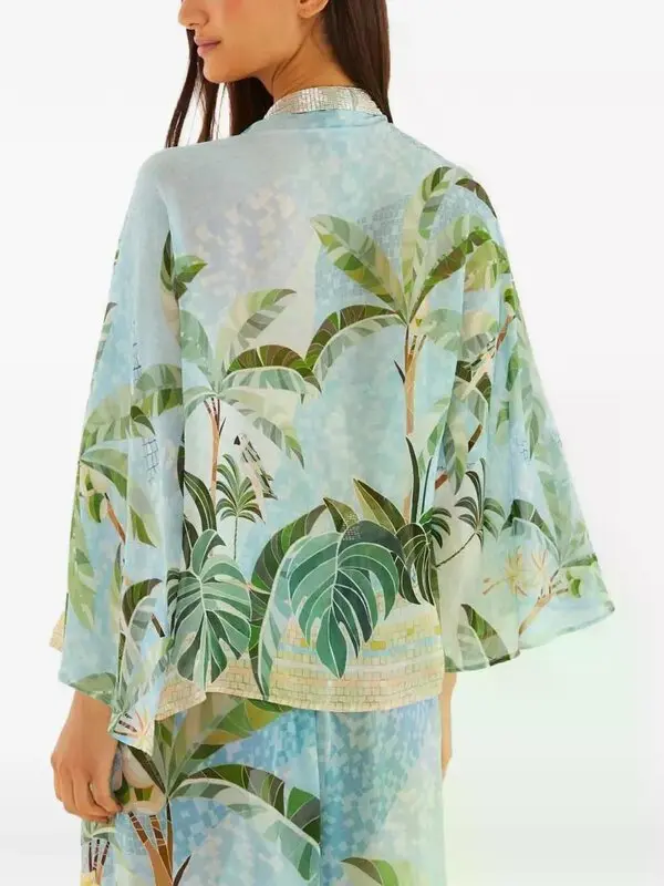 Farm Rio Beaded-trim Tropical-print Kimono