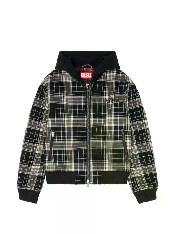 DIESEL® Check-flannel Bomber Jacket With Teddy Interior - Black