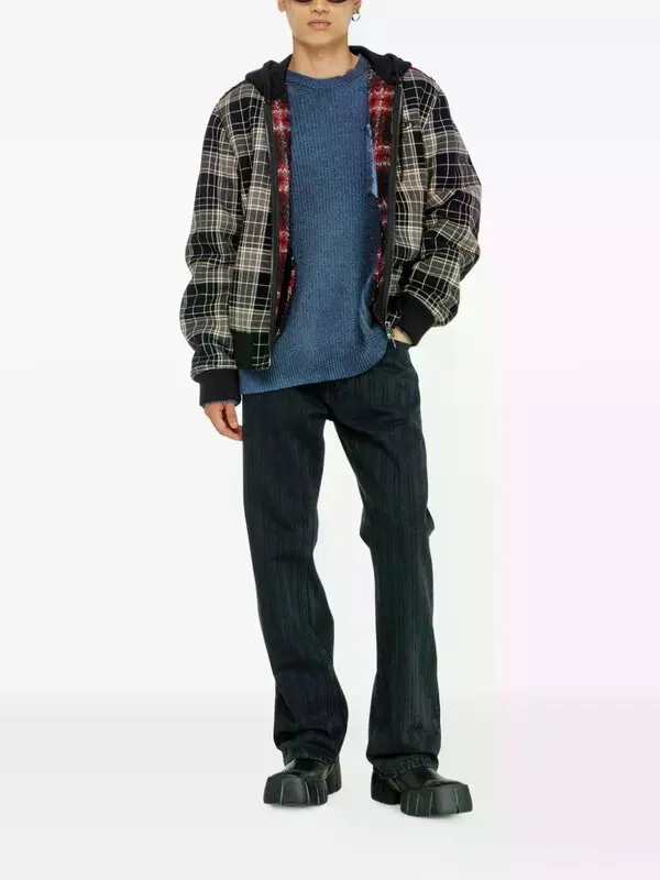 DIESEL® Check Flannel Bomber Jacket With Teddy Interior And Hood