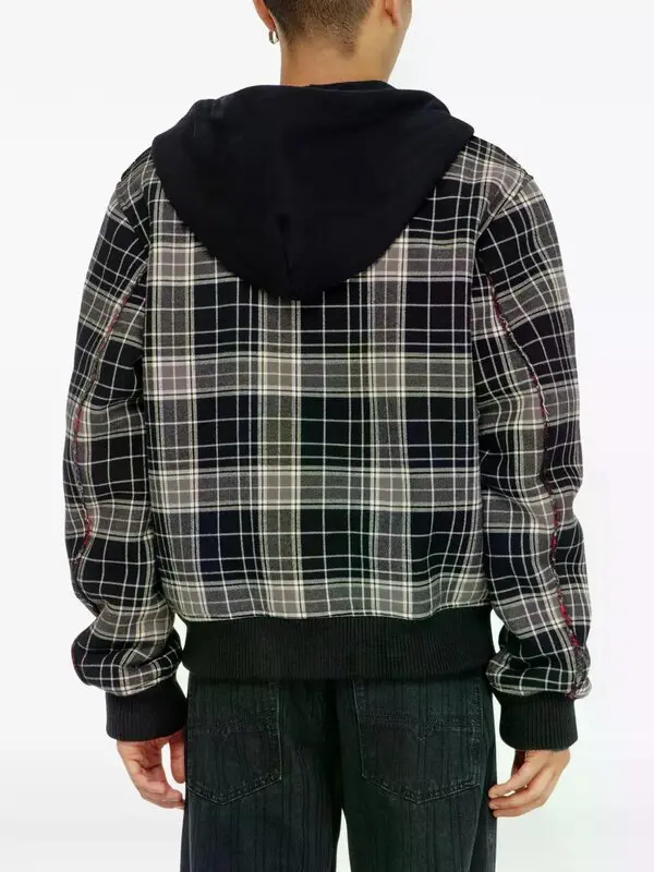 DIESEL® Check Flannel Bomber Jacket With Teddy Interior And Hood