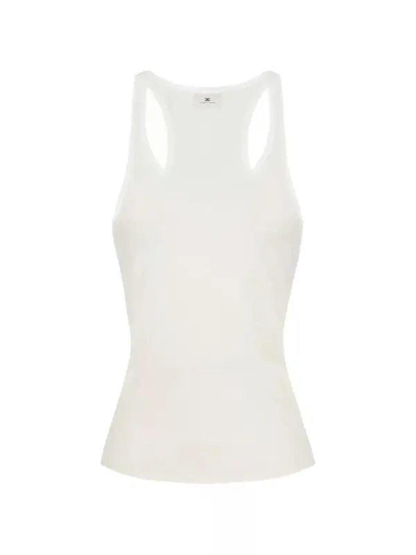 Elisabetta Franchi Tank Top In Lightweight Jersey Fabric With Logo - Neutrals