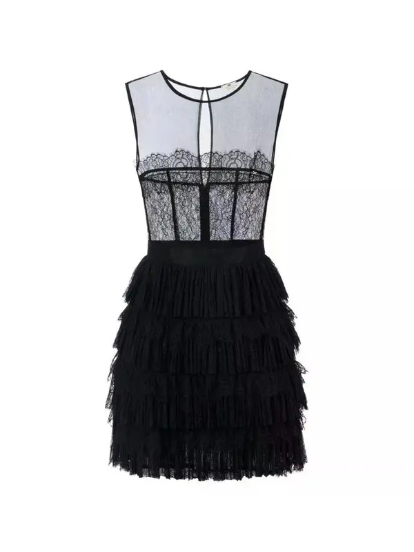 Elisabetta Franchi Mini Dress In Crepon And Floral Lace - Black