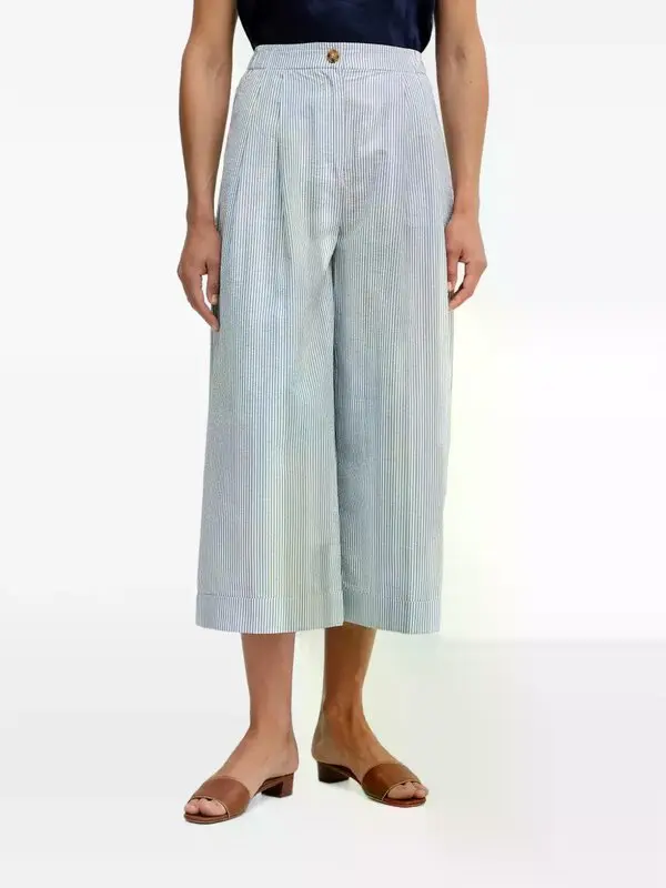 BENETTON Striped-pattern Wide-leg Cropped Trousers - Blue