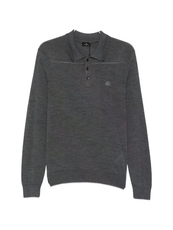 Etro Pegasus-embroidered Long-sleeve Polo Shirt - Grey
