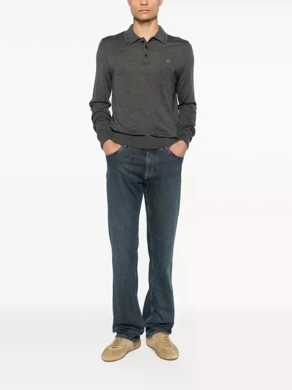 Etro Pegasus-embroidered Long-sleeve Polo Shirt