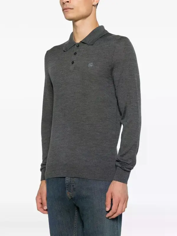 Etro Pegasus-embroidered Long-sleeve Polo Shirt