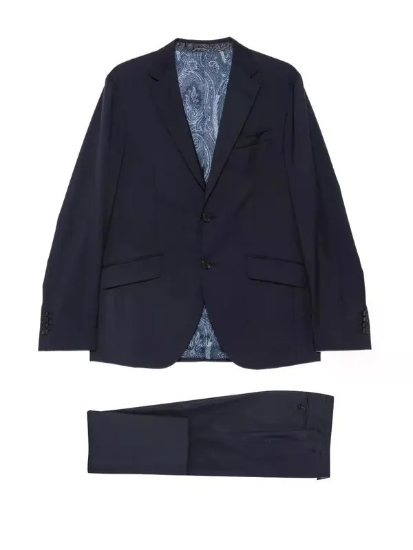 Etro Single-breasted Wool Suit - Blue