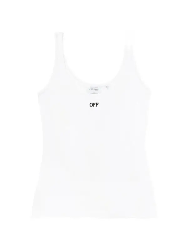 Off-White Ribbed Logo Tank Top - White