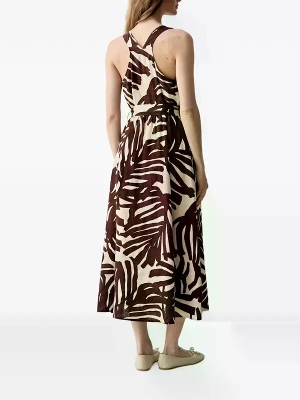 BENETTON Leaf-print Belted V-neck Dress
