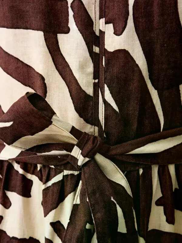 BENETTON Leaf-print Belted V-neck Dress