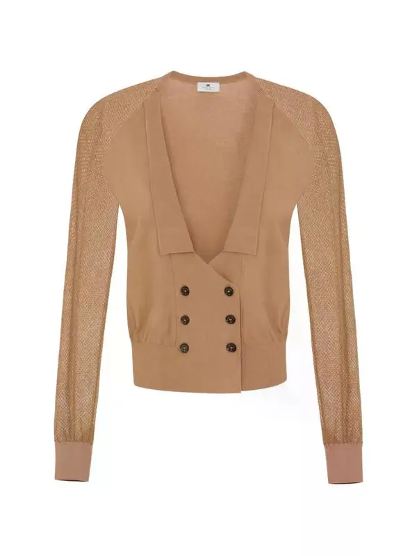 Elisabetta Franchi Knit And Mesh Cardigan - Neutrals