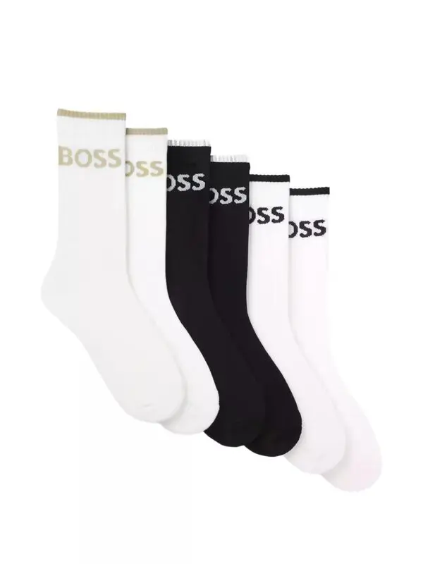 BOSS Logo-intarsia Ribbed-knit Socks - White