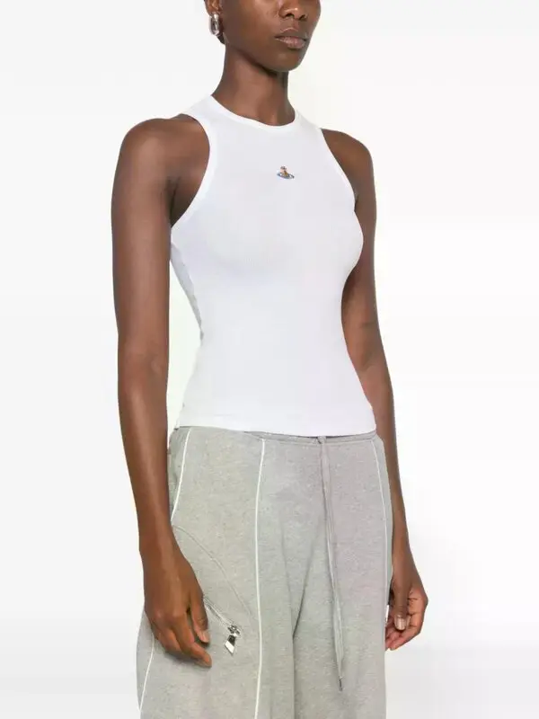 VIVIENNE WESTWOOD Logo-embroidered Ribbed Tank Top - White