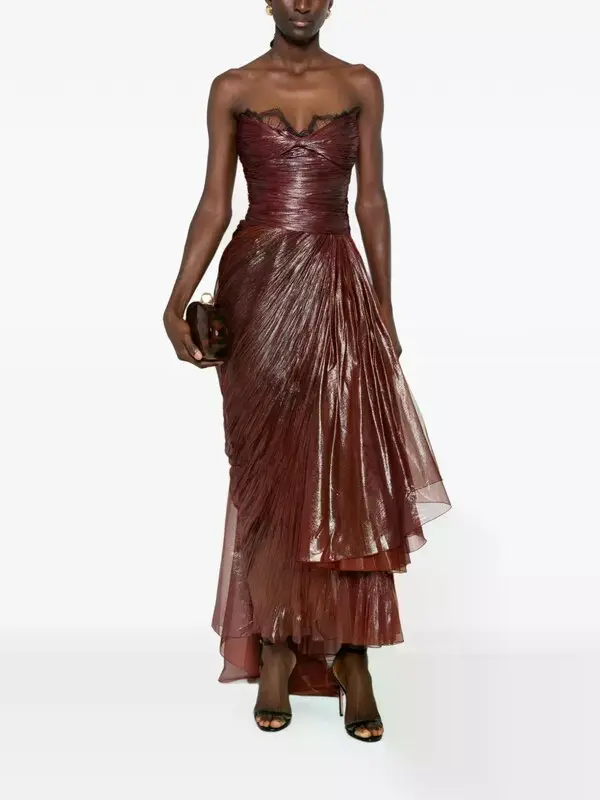 MARIA LUCIA HOHAN Jolie Lace-trim Pleated Dress - Brown