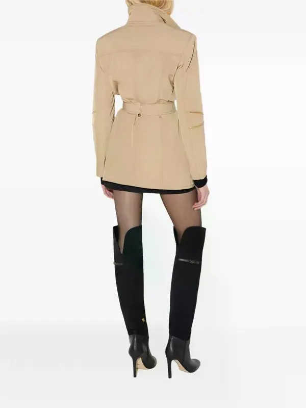 Elisabetta Franchi Taffeta Voile Jacket With Architectural Design And Gold Metal Zips