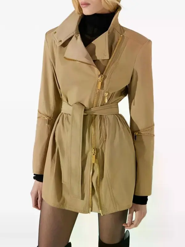 Elisabetta Franchi Taffeta Voile Jacket With Architectural Design And Gold Metal Zips