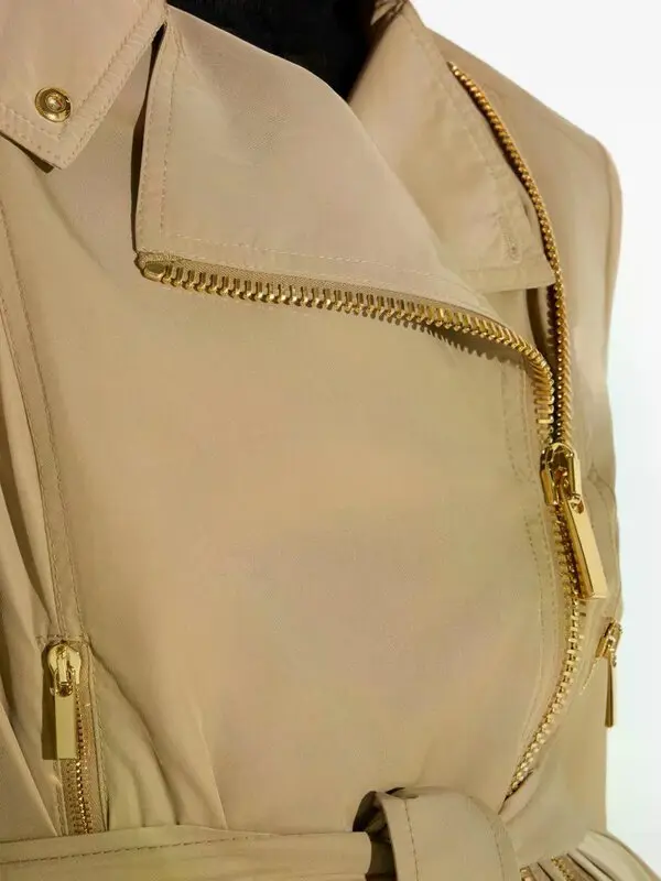 Elisabetta Franchi Taffeta Voile Jacket With Architectural Design And Gold Metal Zips