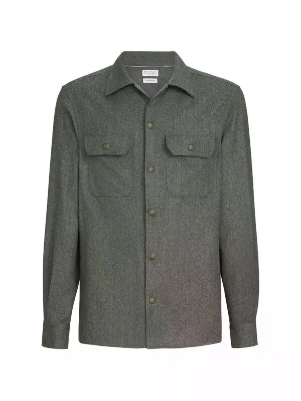 Brunello Cucinelli Virgin Wool Flannel Overshirt With Spread Collar And Chest Pockets