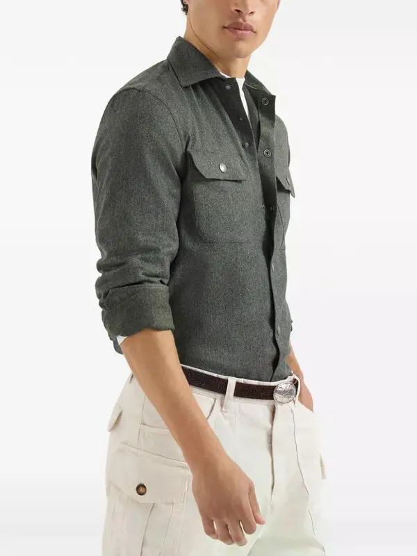 Brunello Cucinelli Virgin Wool Flannel Overshirt With Spread Collar And Chest Pockets