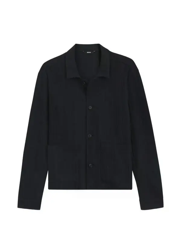 BOSS Relaxed-fit Overshirt In Striped Cotton - Black