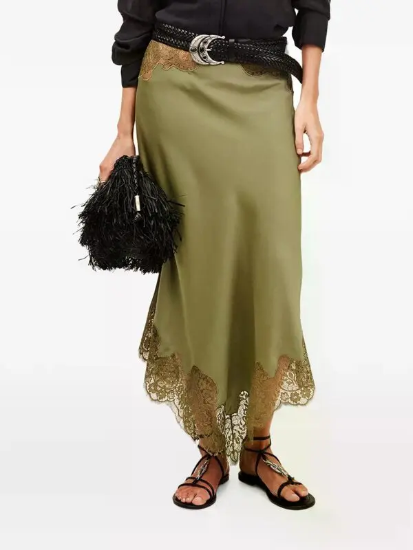 Ba&sh Coni Asymmetric Skirt With Handkerchief Hem And Scallop Edge - Green
