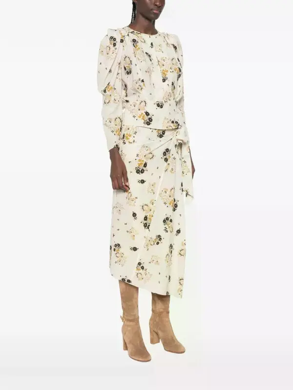 Isabel Marant Étoile Zarga Floral-print Puffed-sleeve Blouse - Neutrals