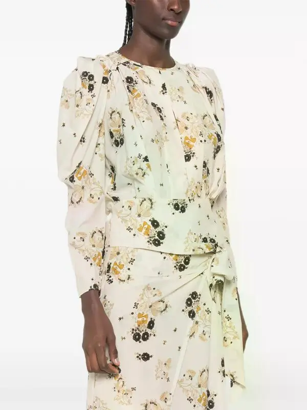 Isabel Marant Étoile Zarga Floral Print Puff Sleeve Blouse - Neutrals