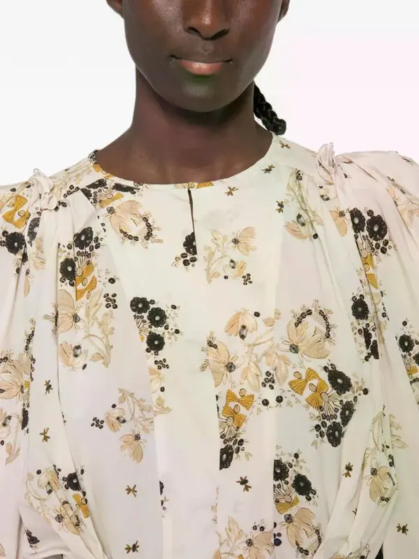 Isabel Marant Étoile Zarga Floral Print Puff Sleeve Blouse - Neutrals