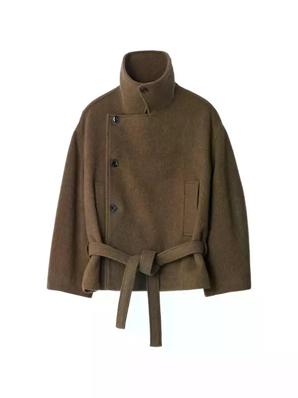 LEMAIRE Short Wrap Coat In Felted Wool And Alpaca Blend - Brown