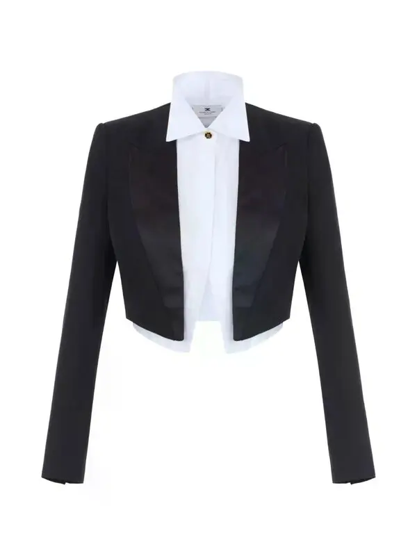 Elisabetta Franchi Cool Wool Cropped Jacket With Sleeveless Shirt - Black