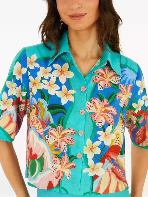 Farm Rio Garden Of Life Cropped Shirt - Blue