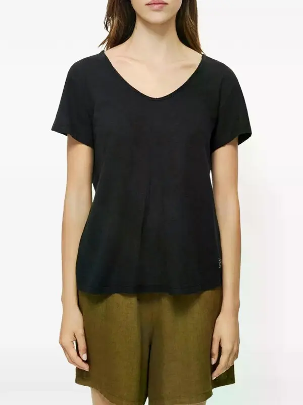 Chinese Laundry Short Sleeve V-neck T-shirt With Logo Patch - Black