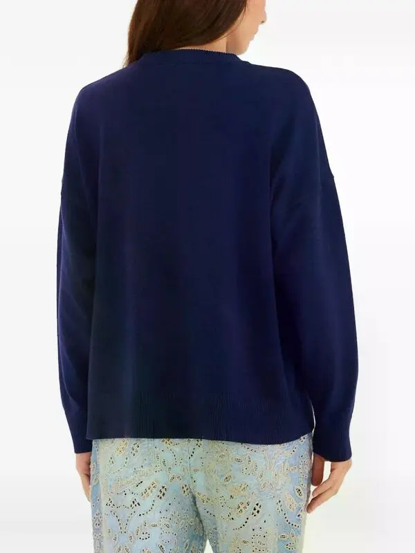 Farm Rio Love Birds Embroidered Intarsia Knit Sweater - Blue