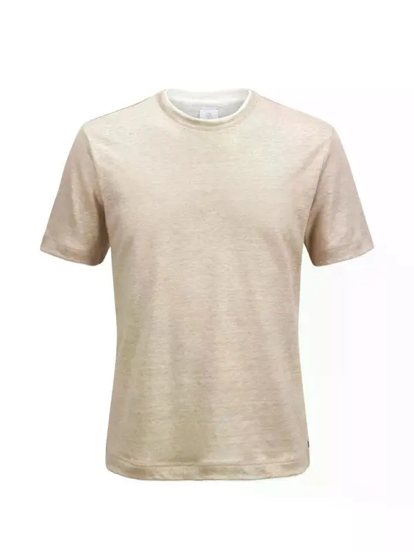 Eleventy Layered-neck Linen T-shirt - Neutrals