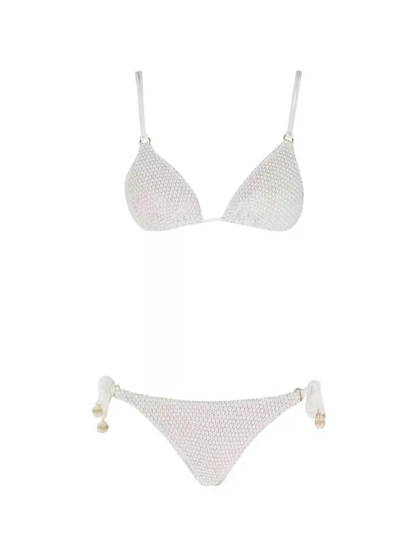 PIN-UP STARS Crochet-knit Lamé Bikini - White